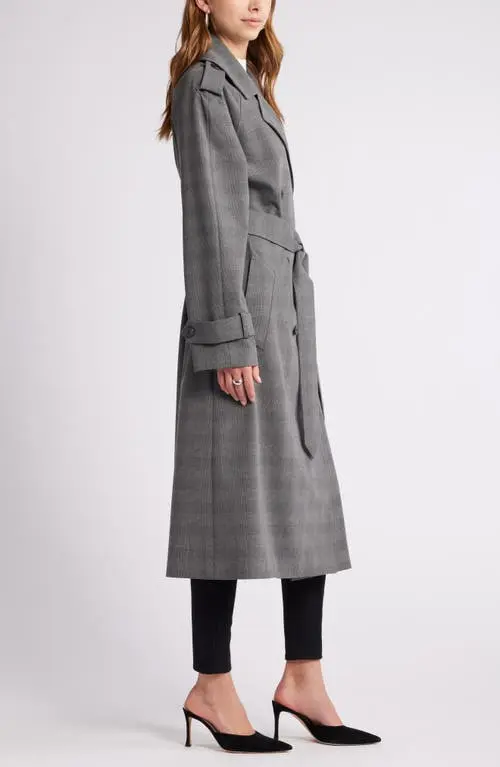 Open Edit Oversized Plaid Trench Coat In Grey Glen Plaid - 55% Off